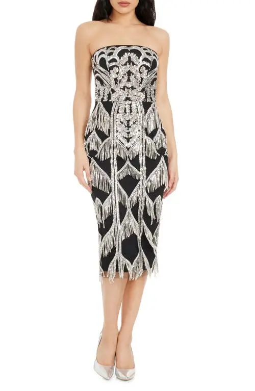 Dress The Population Viviana Sequin Strapless Sheath Dress - Silverlack