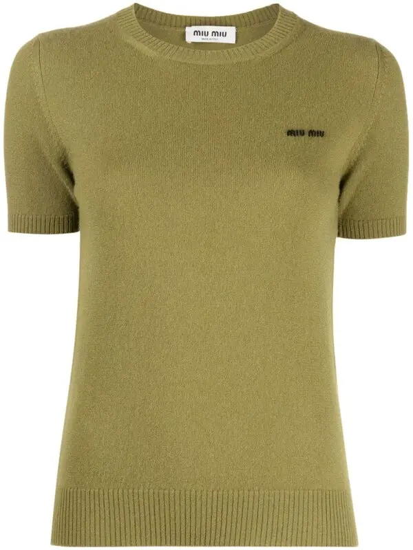 Miu Miu Logo-intarsia Cashmere Top
