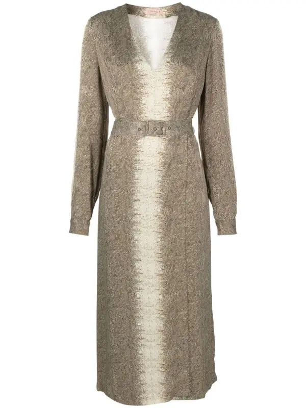 TWINSET Lizard-print Belted Midi Dress - Neutrals
