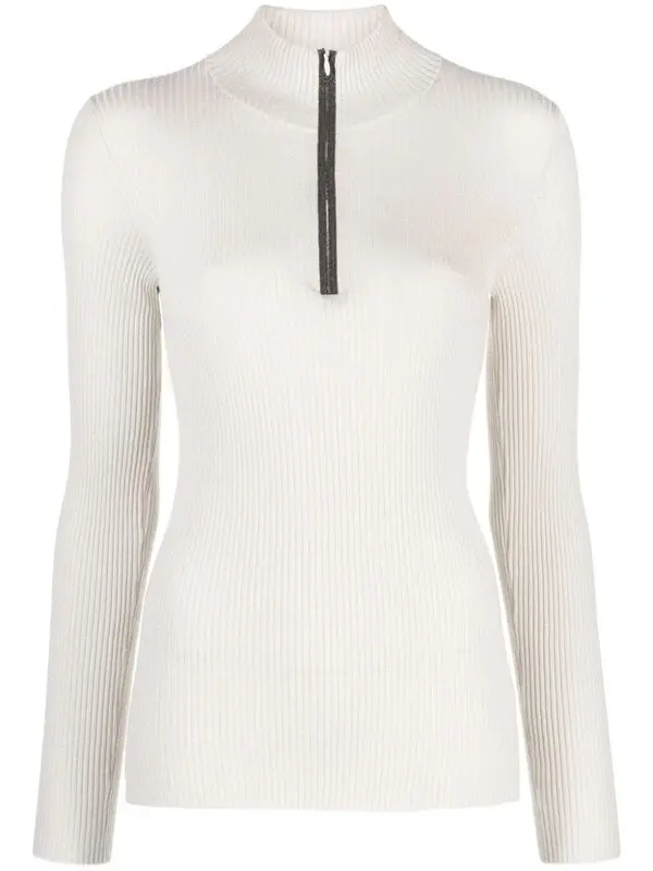 Brunello Cucinelli Ribbed-knit Half-zip Top