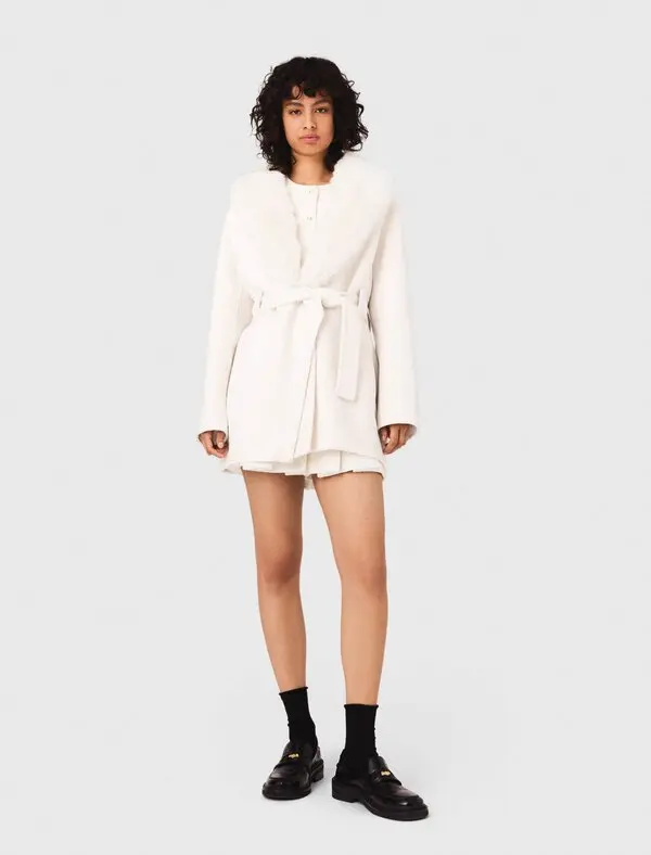 Maje Wool Belted Short Coat - Ecru