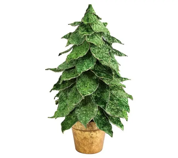 NEARLY NATURAL 16" Mini Velvet Christmas Tree W /golden Planter One