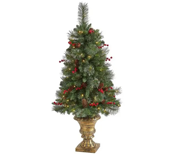 NEARLY NATURAL 4' Pine, Pinecone & Berries Lit Christmas Tree - One ...