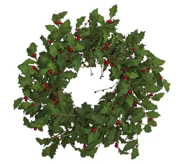 NEARLY NATURAL 28' Holly Berry Artificial Wreat H