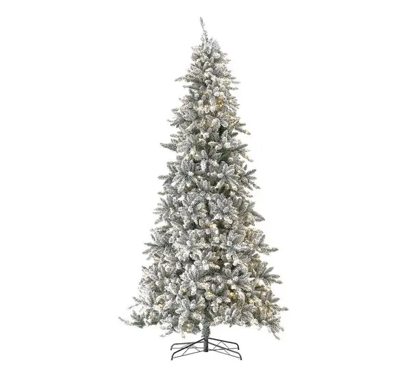NEARLY NATURAL 11' Flocked Livingston Fir Chris Tmas Tree