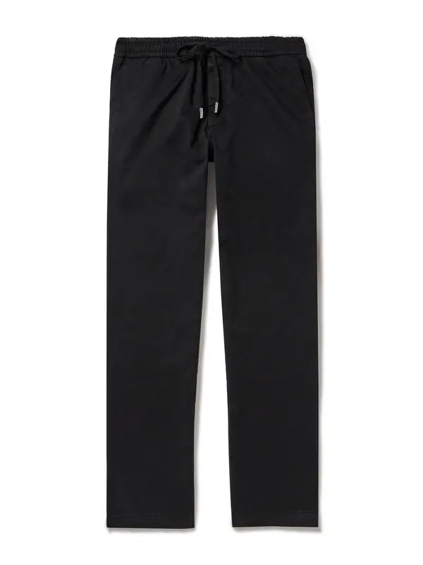 Mr P. Straight-leg Cotton-blend Twill Drawstring Trousers - Black
