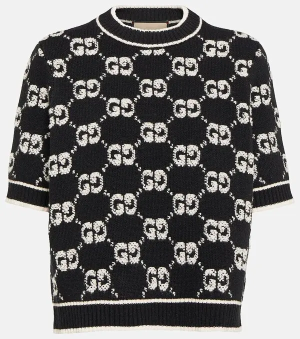 Gucci Gg Jacquard Wool Bouclé Top - Black