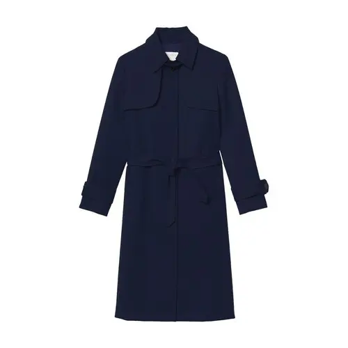 Sandro Trench Coat With Pleated Inset - Marine | Editorialist