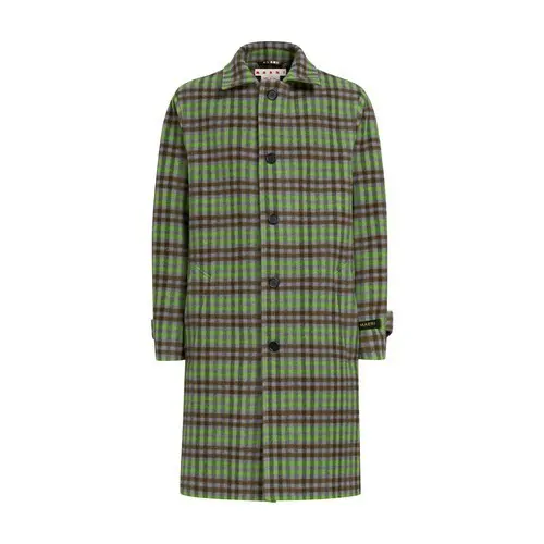Marni Wool Coat With Wavy Check Pattern - Inox | Editorialist
