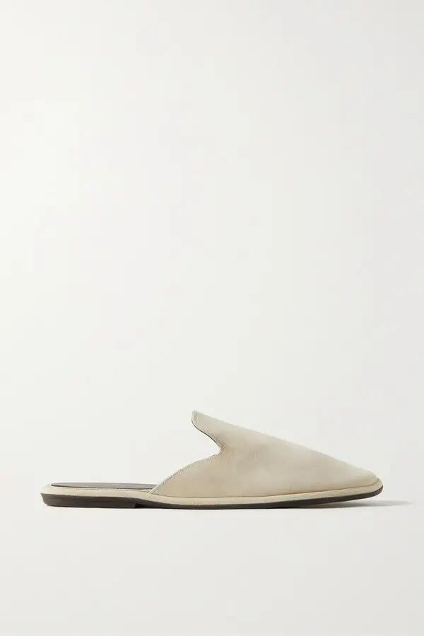 THE ROW Franco Suede Slippers - White