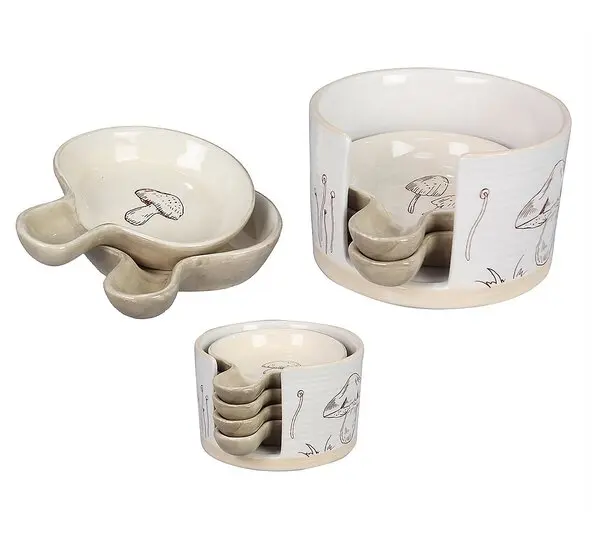 YOUNG'S INC. Young's Set Of 5 Mushroom Shaped Snack Plates With Holder