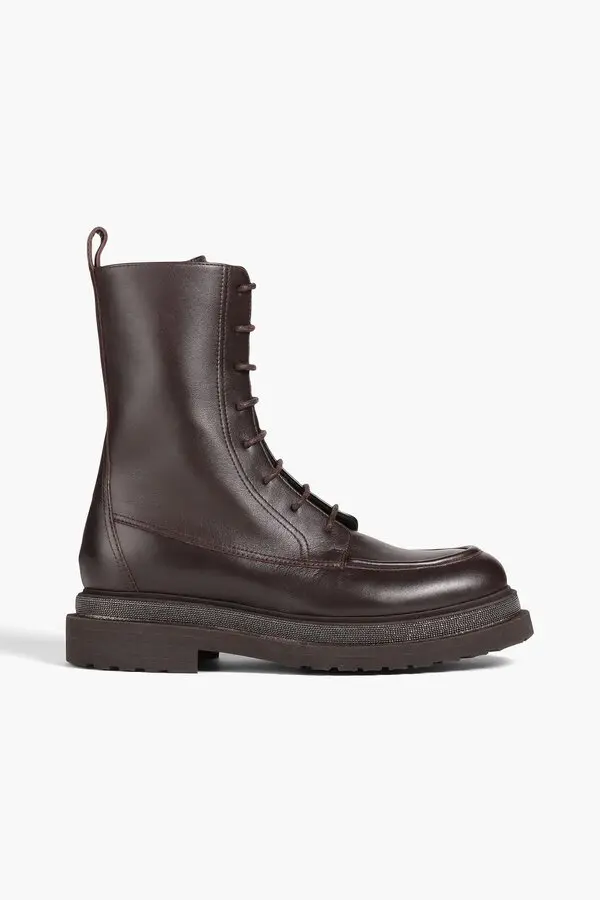 Brunello Cucinelli Bead-embellished Leather Combat Boots