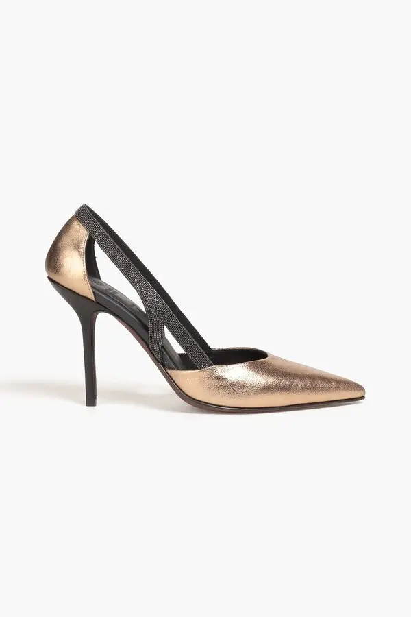 Brunello Cucinelli Bead-embellished Mirrored-leather Pumps