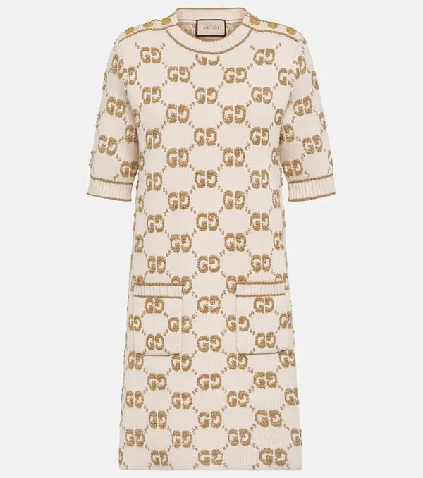 Gucci Gg Jacquard Wool Bouclé Minidress - Beige