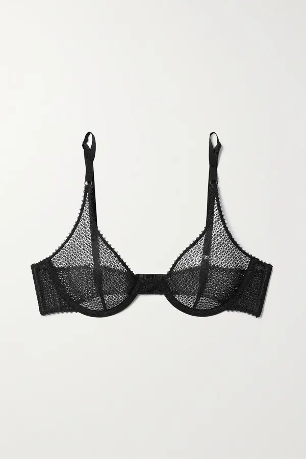 Kiki De Montparnasse Crocheted Lace And Mesh Underwired Soft-cup Bra - Black
