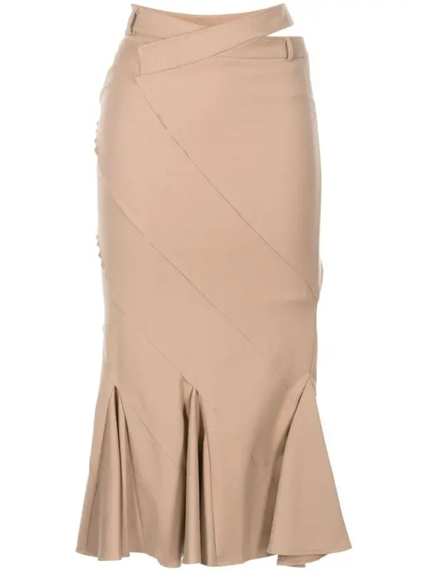 ANDREĀDAMO Flared-hem Flannel Midi Skirt - Brown