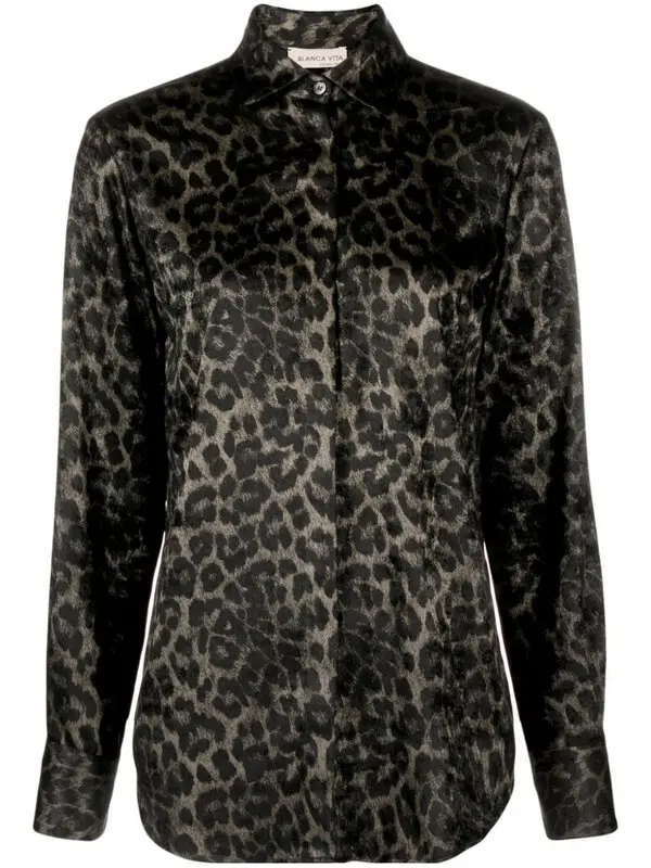 BLANCA VITA Leopard-print Satin Shirt