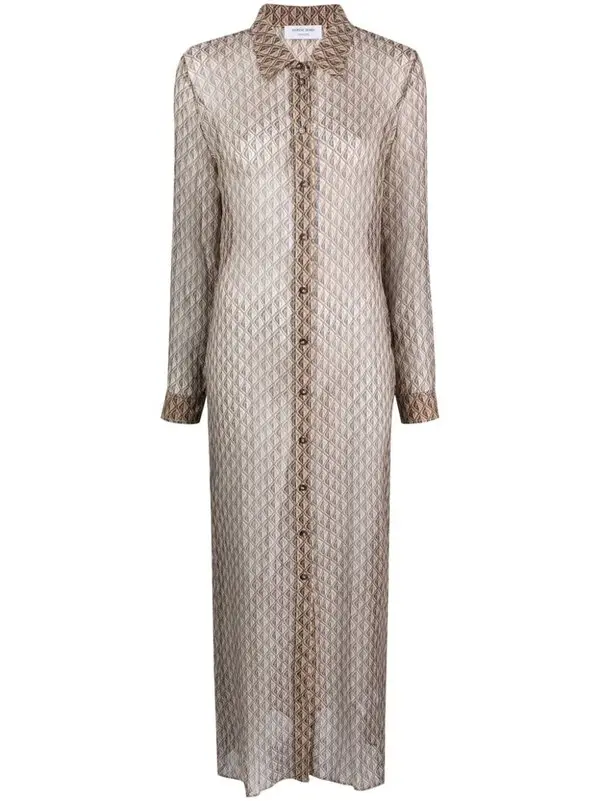 MARINE SERRE Moon Diamant Silk Shirt Dress - Neutrals