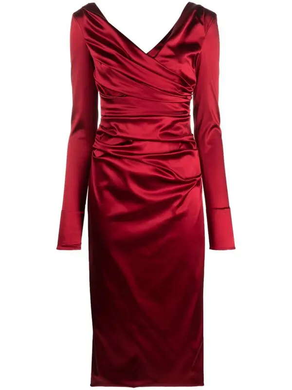 Dolce & Gabbana Draped Satin Midi Dress - Red