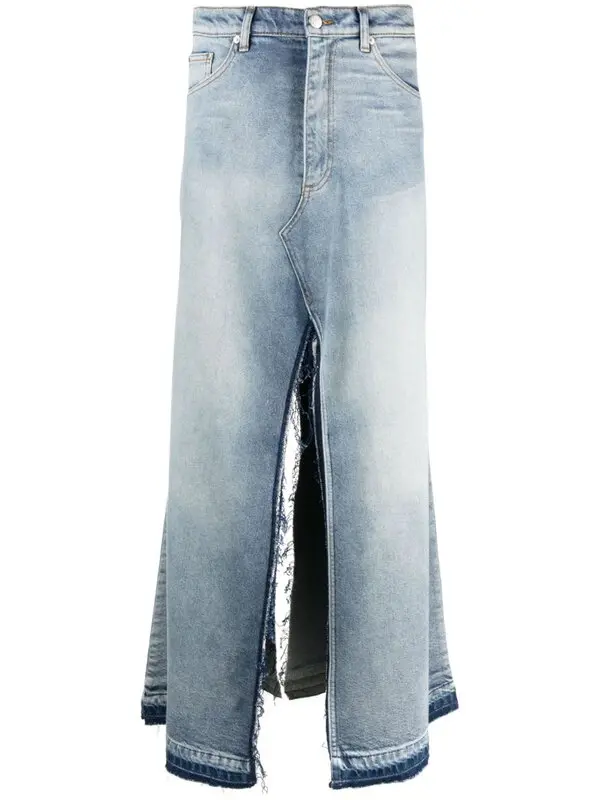 Natasha Zinko Logo-patch Frayed-edge Denim Skirt