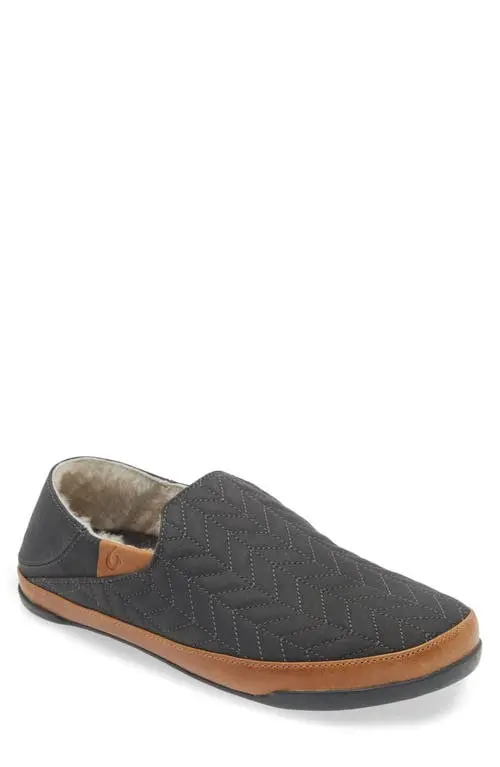 Olukai Hanohano Shearling Slipper - Dk Shadow/dk Shadow