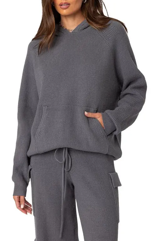 EDIKTED Wynter Ribbed Knit Relaxed Fit Hooded Sweater - Gray