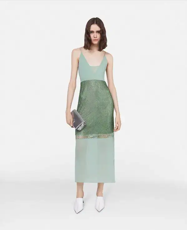 Stella Mccartney Crystal Panel Satin Slip Dress - Sage | Editorialist