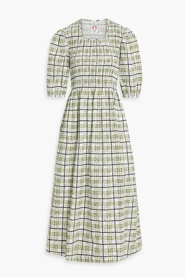 Shrimps Daria Shirred Checked Midi Dress