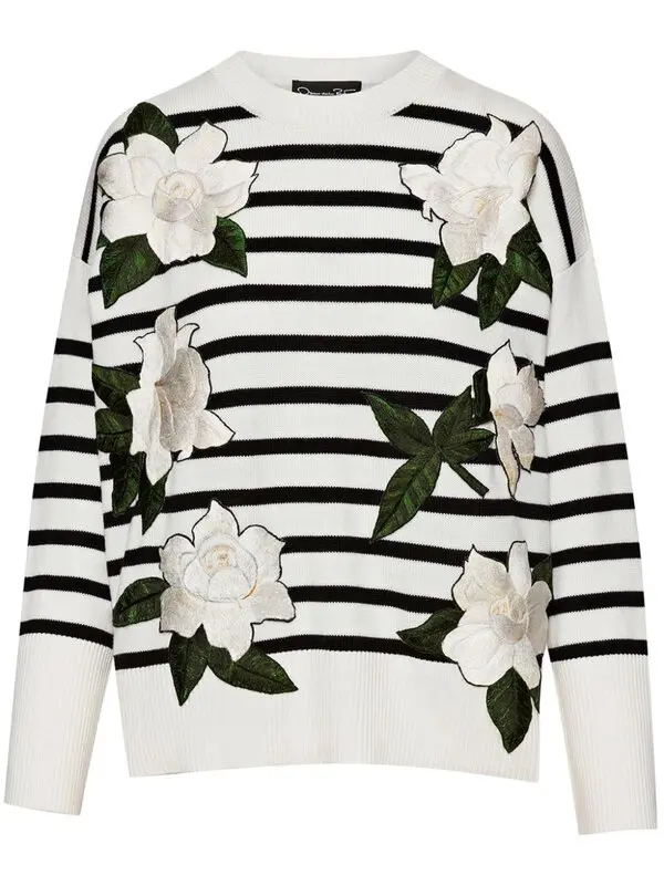 Oscar De La Renta Gardenia Striped Threadwork Jumper