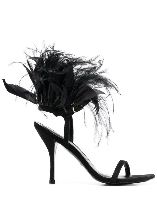 STUART WEITZMAN Plume 100 Feather-trimmed Sandals - Black