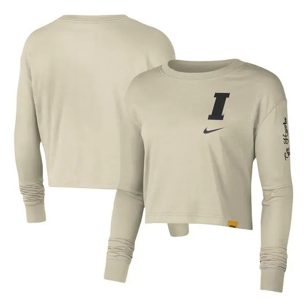 Nike Iowa Hawkeyes Varsity Letter Long Sleeve Crop Top - Cream ...