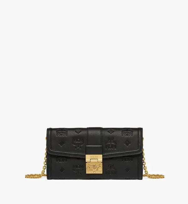 Mcm Tracy Chain Wallet In Embossed Monogram Leather - Black