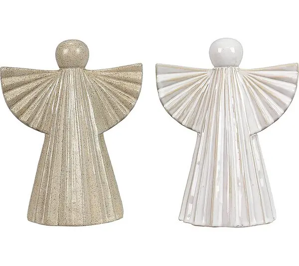 YOUNG'S INC. Young's Set Of 2 Stoneware Frosty Winter Angel