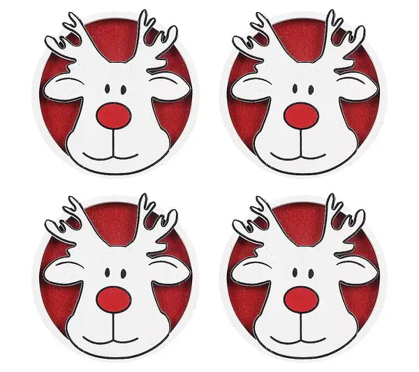 YOUNG'S INC. Young's Red & White Reindeer Coasters Set Of 4