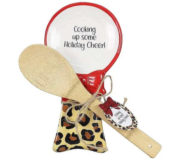 YOUNG'S INC. Young's Ceramic Christmas Leopard Spoon Rest Wi Th Spoon Set