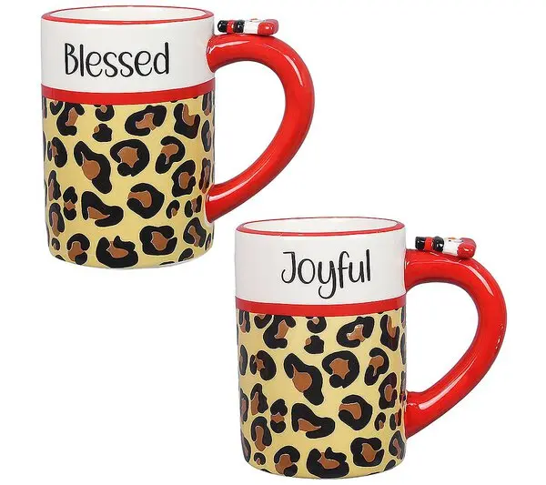 YOUNG'S INC. Young's Ceramic Christmas Leopard Snowman Mugs Et Of 2
