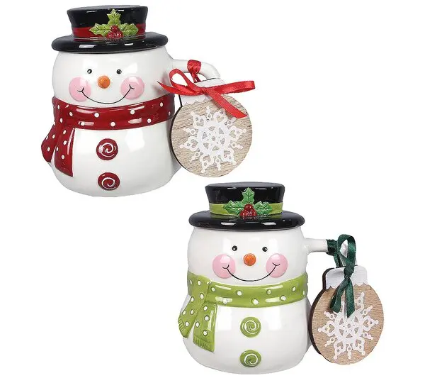 YOUNG'S INC. Young's Ceramic Winter Whimsy Snowman Mug With Id Set Of 2