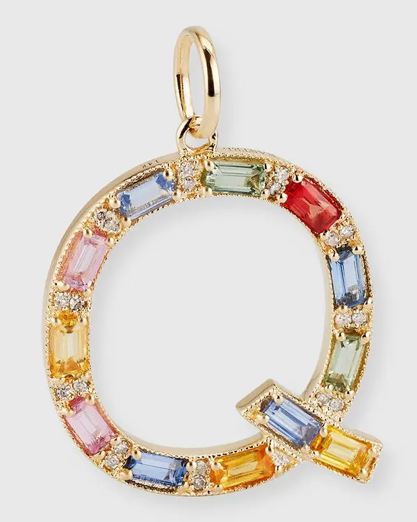 KASTEL JEWELRY 14k Yellow Gold Initial Sapphire And Diamond Pendant