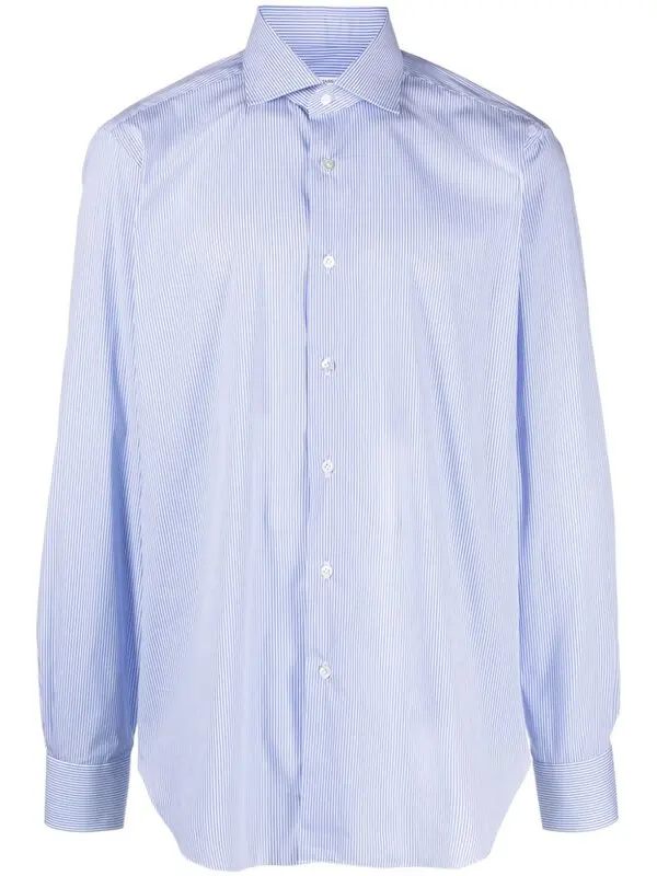 BARBA NAPOLI Stripe-print Spread-collar Shirt - Blue