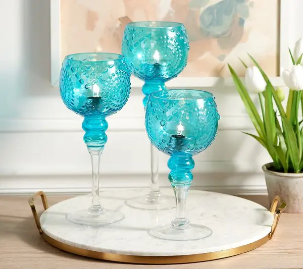 VALERIE PARR HILL As Is Set Of 3 Illum Textured Glass Gobletsby Valerie ...