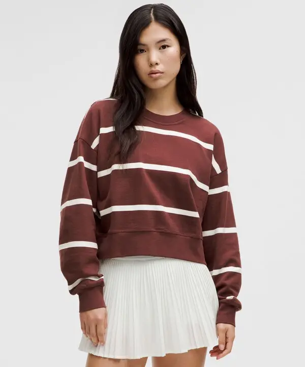 Lululemon Perfectly Oversized Cropped Crewneck Sweatshirt - Boundless Stripe Red Merlot White