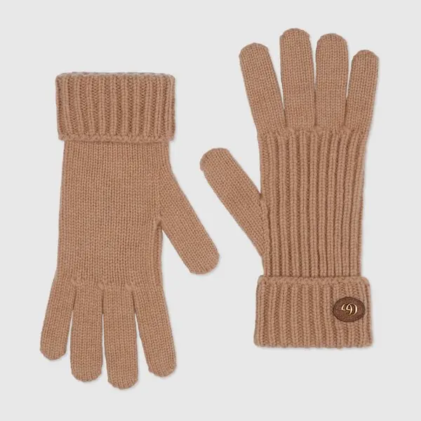 Gucci Wool Cashmere Gloves With Double G - Beige