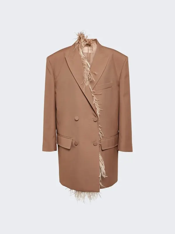 Valentino Garavani Feather-trimmed Double-breasted Blazer