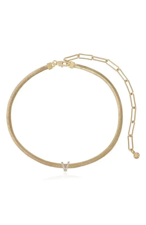 Ettika Pavé Cubic Zirconia Initial Charm Necklace - Gold - V