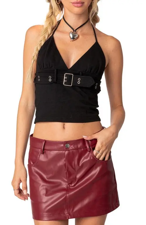 EDIKTED Birdie Buckle Halter Neck Crop Top - Black