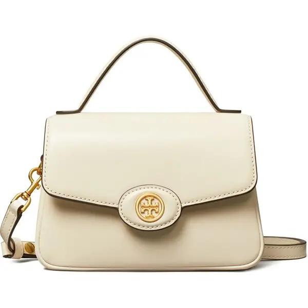 Tory Burch Small Robinson Leather Top Handle Bag - Light Cream