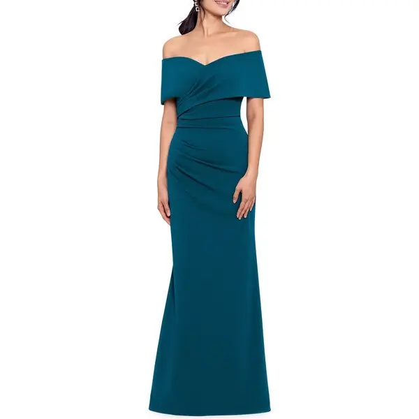 Betsy & Adam Off-the-shoulder Crepe Gown