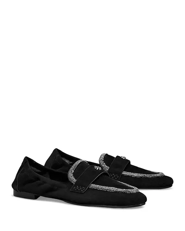 Tory Burch Slip On Loafer Ballet Flats - Perfect Black/crystal