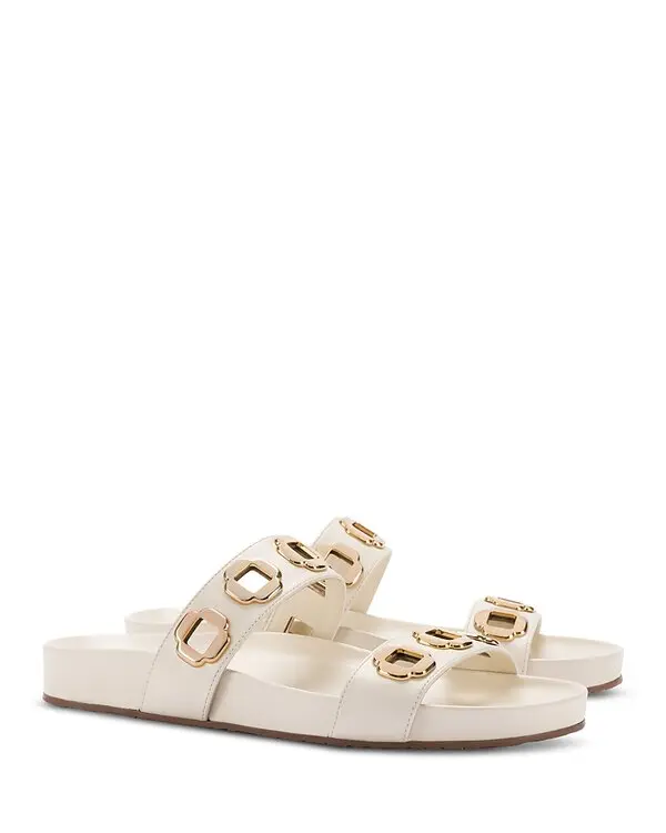 Larroude Milan Grommet Detail Slide Sandals - Ivory