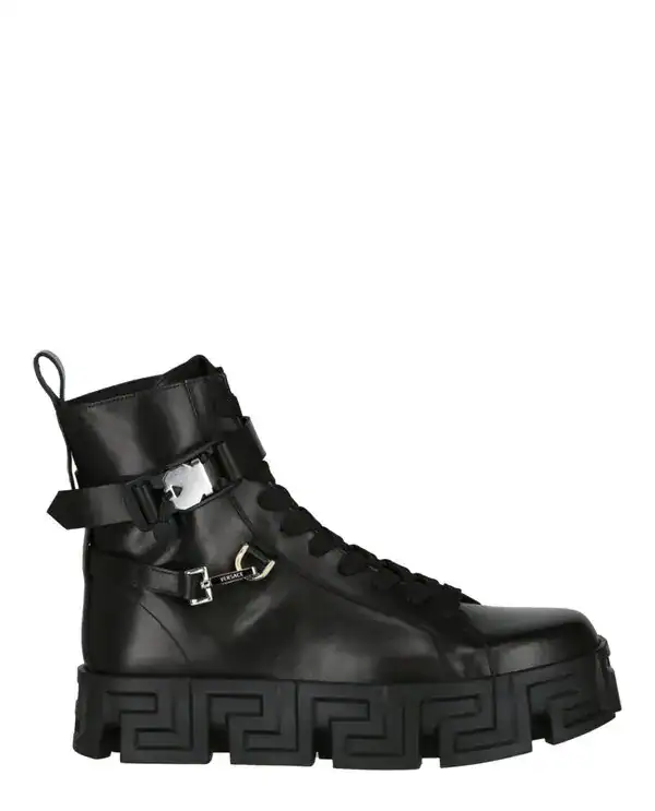 Buy Versace Greca Combat Boots - Black At 46% Off | Editorialist